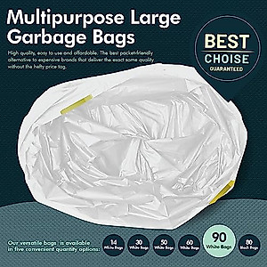 PAMI Tall 13-Gallon Kitchen Drawstring Trash Bags [90-Pack, White] - Extra-Strong Plastic Garbage Bags- Thick Trash Can Liners For Kitchen, Bathroom & Outdoor Bins- 2ft x2ft Unscented Trash Bags