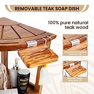Cartman Original 13" Corner Teak Shower Decorative Bathroom Stand and Foot Rest with Storage Shelf and Soap Dish,Foot Rest Shaving Stool, Corner Nightstand, Beside Table