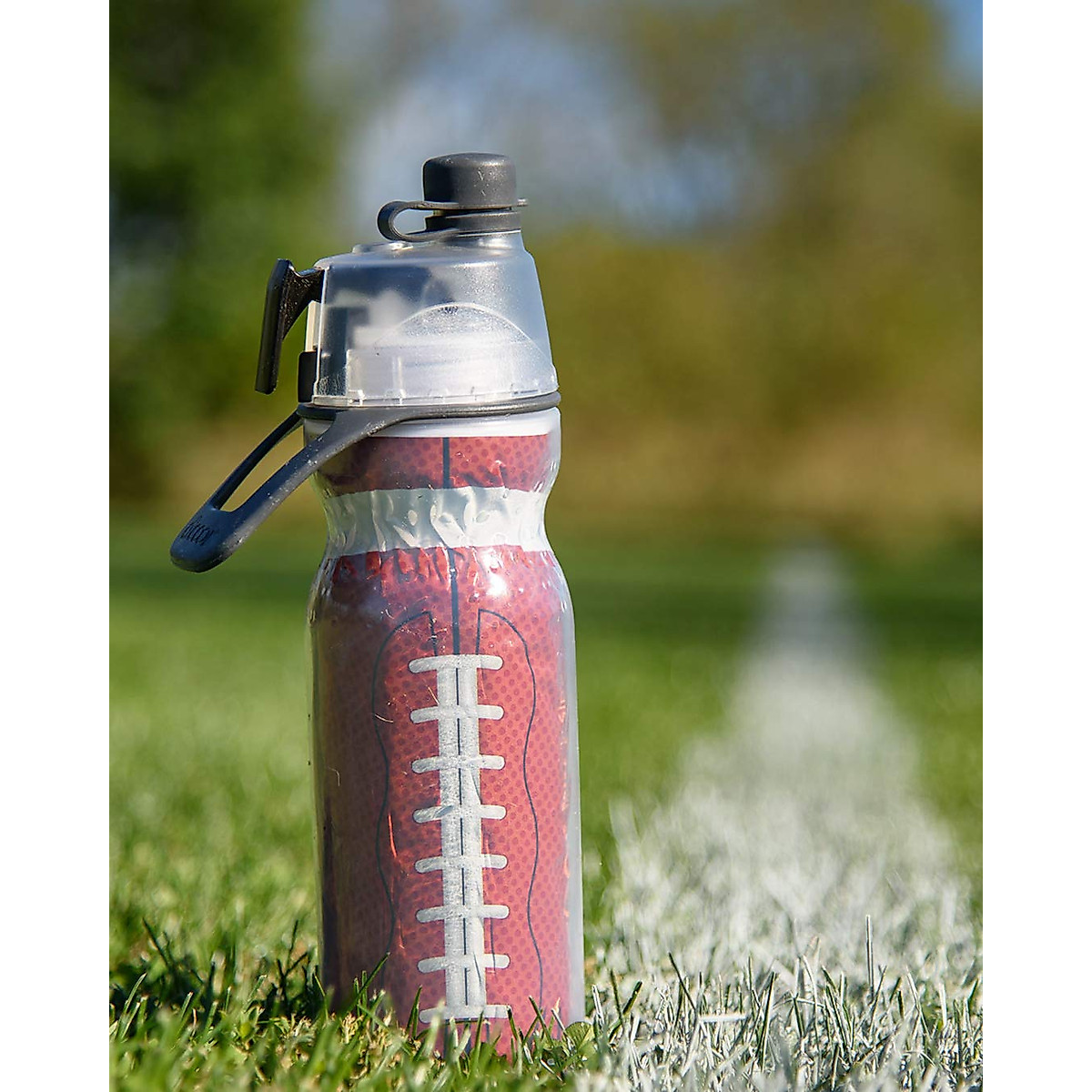 O2COOL Mist N Sip 2-in-1 Misting Water Bottle, 20 oz (2 Pack Football), Reusable Sports Bottle with Pull Top Spout & High Flow Rate - BPA Free, Insulated, Lightweight