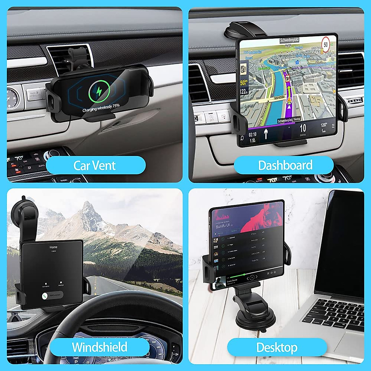 FULNEY Wireless Car Charger Mount, 15W Car Wireless Charger Holder for Air Vent & Dashboard, Compatible with Galaxy Z Fold 4/3/2/iPhone 14/13/12/11/X/8 Series/Samsung S22 Ultra/Note20