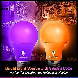 4 Pack A19 LED Purple Light Bulb LED Orange Light Bulb 120V E26 Base 9 Watt (60-watt Replacement) Purple Bulb Orange Bulb, Party Decoration, Porch, Home Lighting, Halloween Light Bulbs