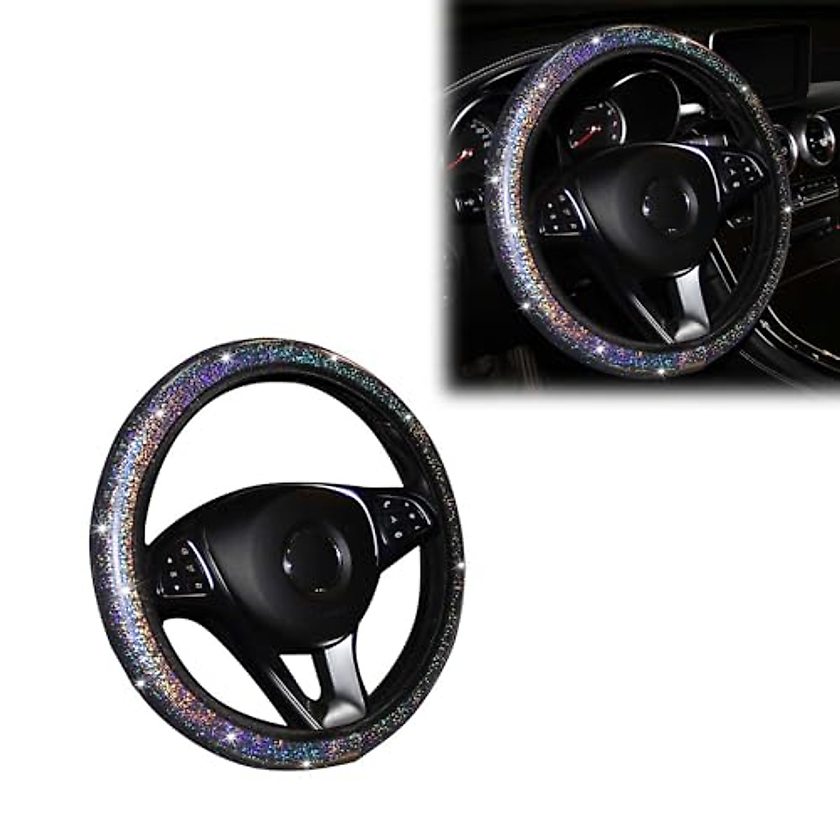 GKmow 1 PC Shiny Car Steering Wheel Cover, Breathable Anti-Slip Elastic Band Handle Cover Without Inner Ring, Universal Creative Decorative Accessory, Product Suitable for Most Car Models (Silver)