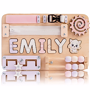 Name Puzzle Busy Board Custom Personalized Baby Gift Wooden Montessori Toys Learning Sensory Board Toddler Toys Fidget Zipper Buckle Plane Car Travel Boy Girl Latches Autistic Education Engaging Child