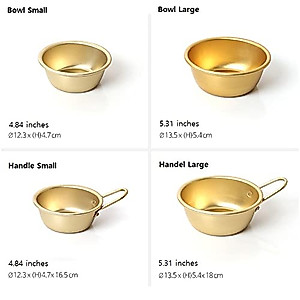 2 Pcs Korean Traditional Raw Rice Wine Bowls Korean Makgeolli Dongdongju Hiking Soup Dish Aluminum Yellow Made in Korea BC233 (Handle, Small 2 Pcs) (ZEESOON)