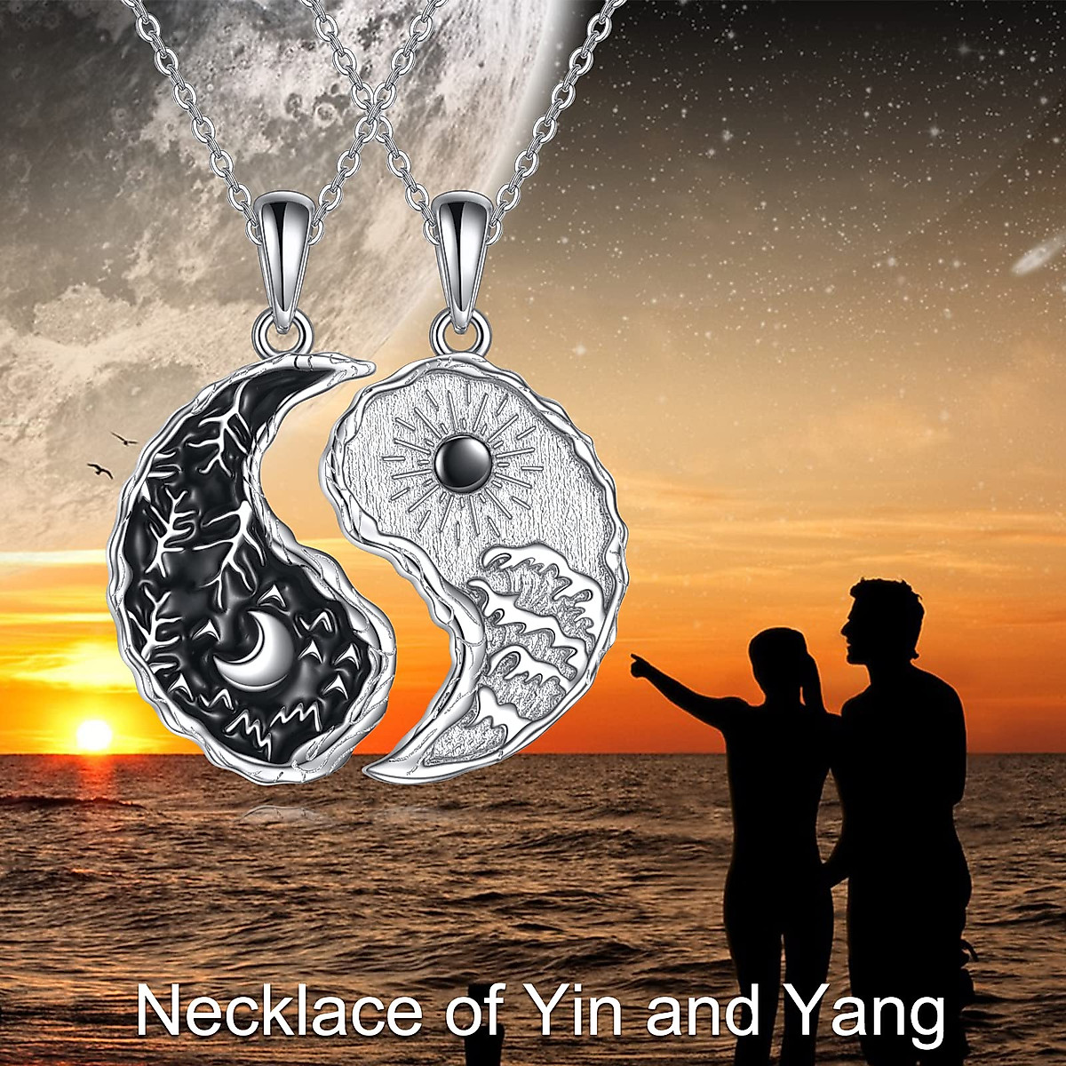 AXELUNA Yin Yang Necklace Sterling Silver Matching Couples Friendship Necklace Jewelry For Women Men Gift
