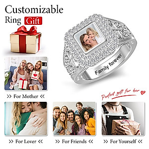 BAUMA AUTO Personalized Photo Signet Ring Custom Picture Engraved Name Ring for Women Mom Grandma Friends Jewelry Gift (Style 1)