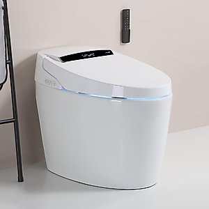 Smart Bidet Toilet with Heated Seat, Dual Flush, Warm Water and Dryer, Portable, Silver