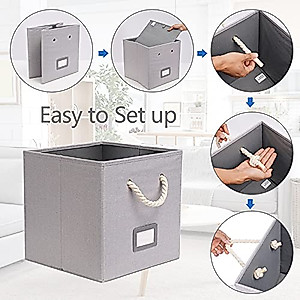 HONGKERNE Collapsible Fabric Storage Cubes 13x13x13inch,Foldable Storage Bin for Cube Organizer with Cotton Rope Handle Cube Storage Bins,Cubes Storage Bins for Closet and Shelves-Set of 4 Gray