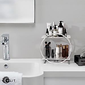 YGJT Bathroom Counter Organizer, 2 Tier Perfume Organizer for Dresser, Makeup Organizer Countertop for Vanity, Skincare Organizer Perfume Holder Tray Cosmetic Display Rack, Gifts for Women(Silver)