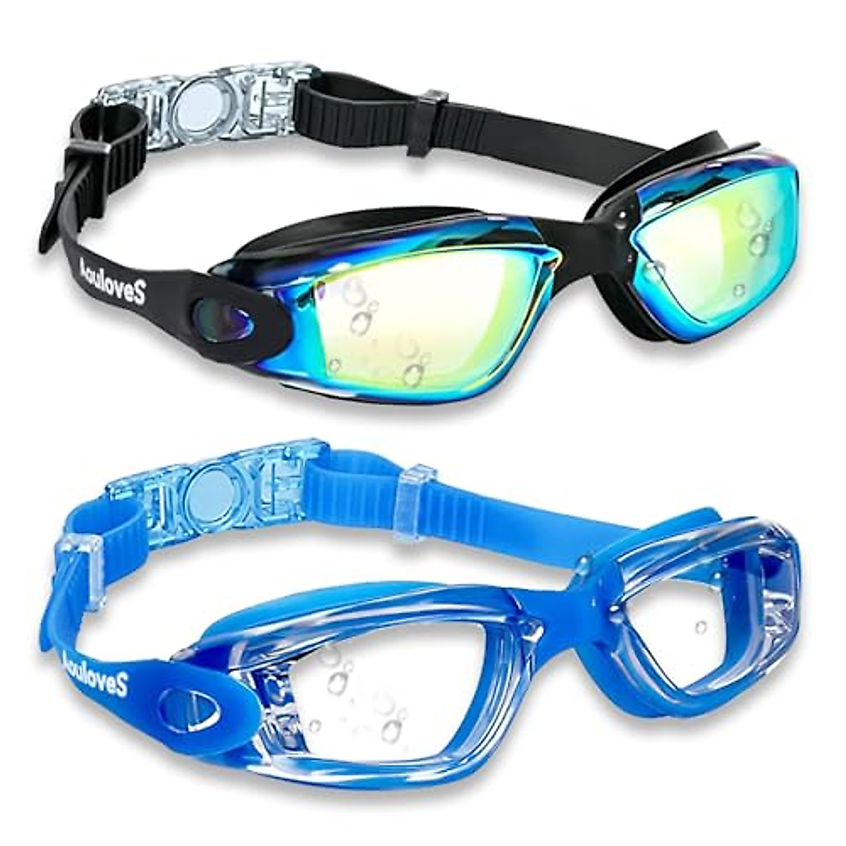 Aouloves Kids Swim Goggles 2 Pack,Anti Fog No Leaking Clear Vision Water Pool Swimming Goggles for Age 3-9