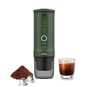 Outin Nano Portable Electric Espresso Machine with 3-4 Min Self-Heating, 20 Bar Mini Small 5V Car Coffee Maker, With NS Capsule & Ground for Camping, Travel, RV, Hiking, Office