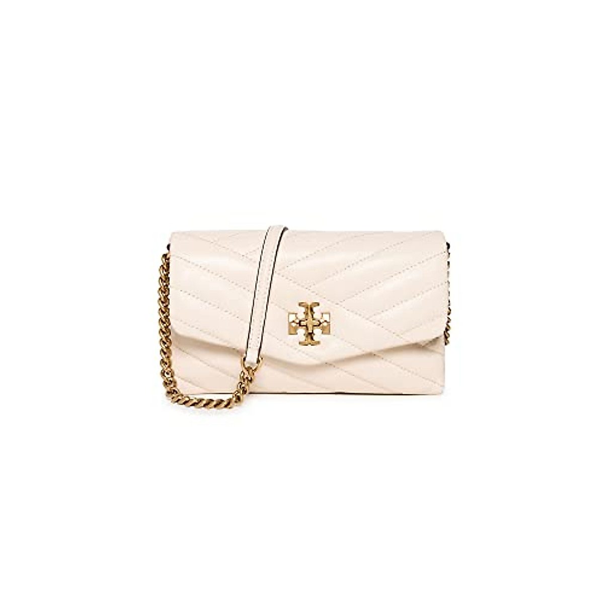 Tory Burch Women's Kira Chevron Chain Wallet, New Cream, Off White, One Size