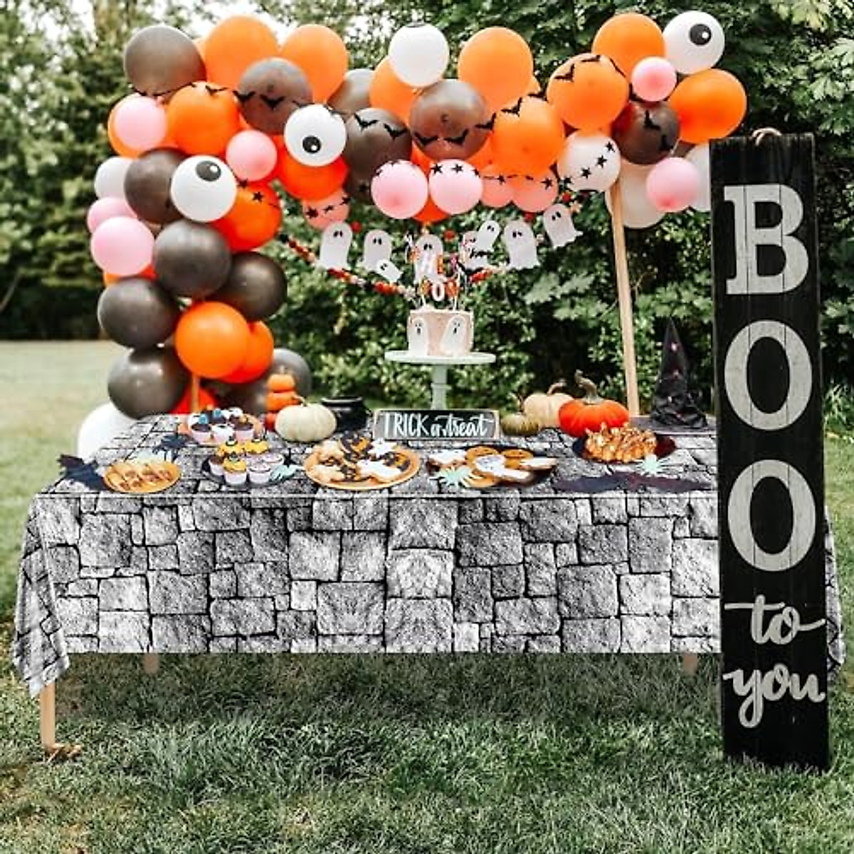 4Pcs Stone Wall Tablecloths, Cobblestone Tablecloths, Rectangular Brick Tablecloth, Stone Printed Table Cover, Stone Wall Backdrop for Medieval Castle Knight Halloween Party Supplies, 51 x 86 Inch