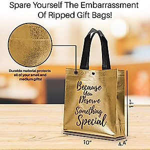 Reusable Black and Gold Gift Bags with Handles- Small Medium Gift Bag Set of 4 – For Women & Mens Gift, Bridesmaid, Bridal Party, Bachelorette Party Gifts - “Because You Deserve Something Special”