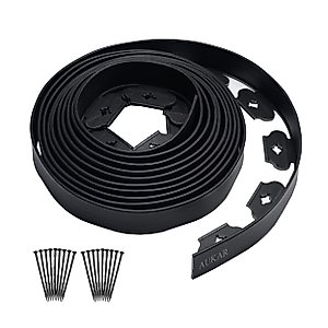 AUKAR Landscape Edging Kit 20ft Length No Dig Garden Edging Border – Include 18 Spikes, for Landscaping and Flower Gardens (Black)