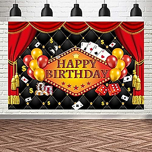 MEETSIOY Casino Birthday Backdrop Red Curtain Gold Tassel Photo Booth Card Chip Banner Decorated with Alaskan Party Photo Supplies 5x3ft RBJGJMT151