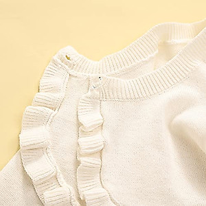 Toddler Baby Girl Sweater Crop Top Knit Cardigan Long Sleeve Ruffled One Button Cute Outwear Kids Fall Shrug Cover Up (White,1-2 Years)