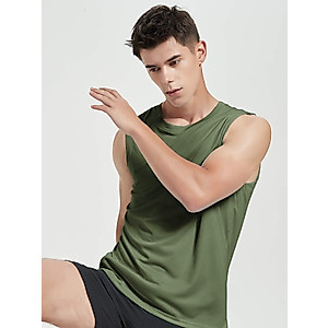 MIER Men's Lightweight UPF 50+ Sleeveless Bodybuilding Tank Tops Breathable Fishing Hiking Shirts UV-Proof Ultralight Workout Muscle Tee Olive XL