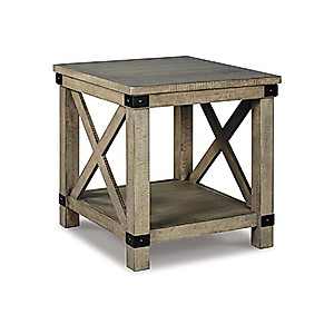 Signature Design by Ashley Aldwin Farmhouse Square End Table with Crossbuk Details, Light Brown