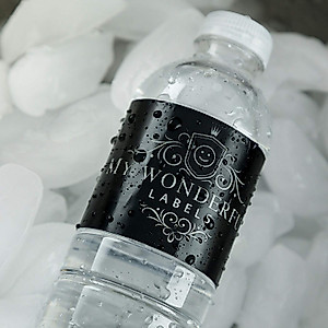 Silver Confetti Falling On Navy Background Water Bottle Labels Weddings Anniversary Bridal Shower Easy to Use