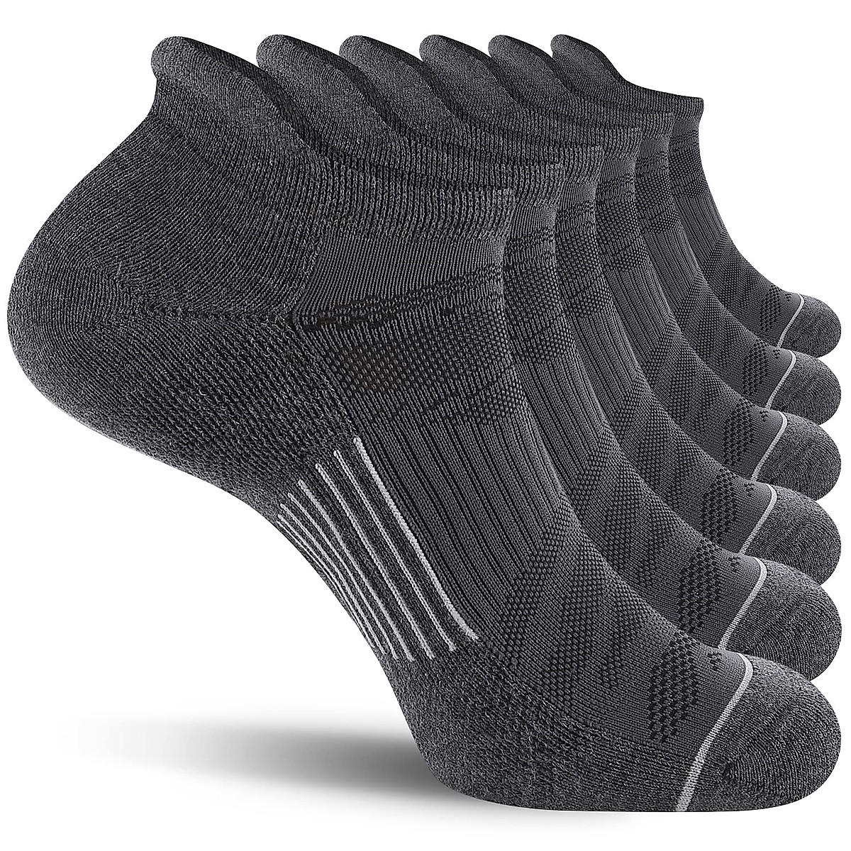 FITRELL 6 Pack Men's Ankle Running Socks Low Cut Cushioned Athletic Sports Socks, Shoe Size 12-15, Dark Gray+Gray