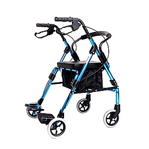 Rollator Walker with Seat - Folding Rolling Walking Aid with 6-inch Wheels - 8-Level Height Adjustable, Load-Bearing 220 Lbs Rolling Walkers/Blue/Shopping Box