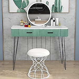 Adeco Elegant Vanity Makeup with Drawers, Storage Shelves, Makeup Organizer, 2 Drawers Makeup Vanity Desk Dressing Table (Green)