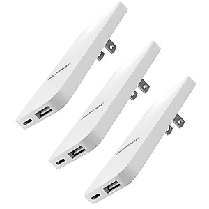 Type C Flat Wall Charger, Galvanox Ultra Slim (Multi-Port Power Adapter) for iPhone 11/12/13 iPhone 14 Pro/Max and Samsung Galaxy Models, 20W Fast Charging Outlet Plug - 3 Pack (Dual USB-C USB-A)