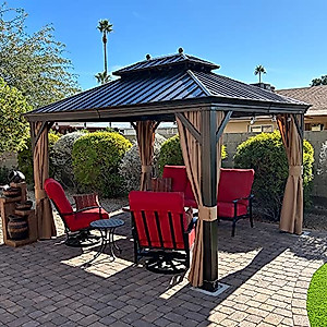 PURPLE LEAF 10' X 12' Hardtop Gazebo Canopy for Patio Deck Backyard Heavy Duty Outside Sunshade with Netting and Curtains Outdoor Permanent Metal Pavilion