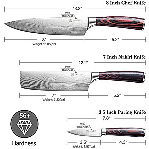 PAUDIN Kitchen Knife Set, 3 Piece High Carbon Stainless Steel Professional Chef Knife Set with Ultra Sharp Blade & Wooden Handle (Kitchen Knife Set 3 Pcs)