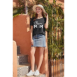 SUPEYA Cheer Mom Shirt for Women Mom Letter Printed T Shirts Casual Short Sleeve Tee Tops Dark Grey