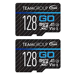 TEAMGROUP GO Card 128GB x 2 PACK Micro SDXC UHS-I U3 V30 4K for GoPro & Drone & Action Cameras High Speed Flash Memory Card with Adapter for Outdoor Sports, 4K Shooting, Nintendo-Switch TGUSDX128GU364
