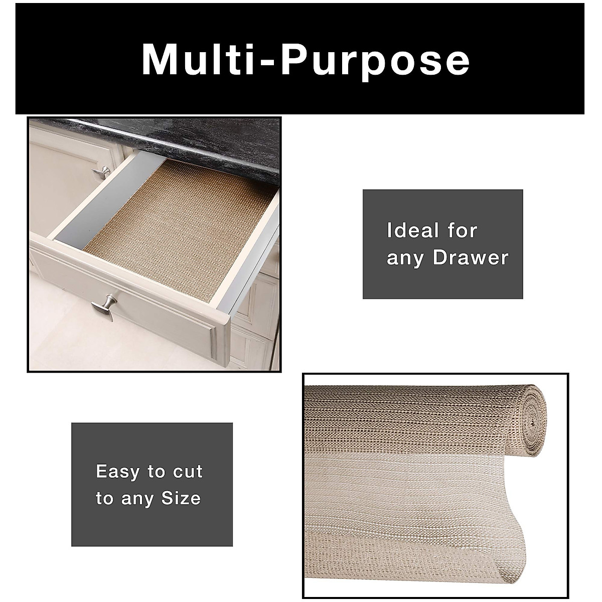 Smart Design Original Grip Shelf Liner - 12 Inch x 45 Feet (Set of 9 Rolls Total) - Non Adhesive, Strong Grip Bottom, Easy Clean Kitchen Drawer, Cabinet, Cupboard Dresser Cover, Non Slip - Taupe