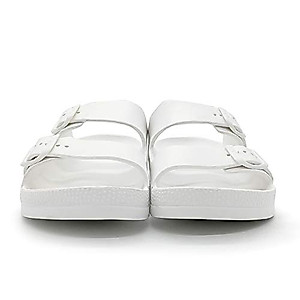 FUNKYMONKEY Women's Comfort Slides Double Buckle Adjustable EVA Flat Sandals (9 M US-Women, White)
