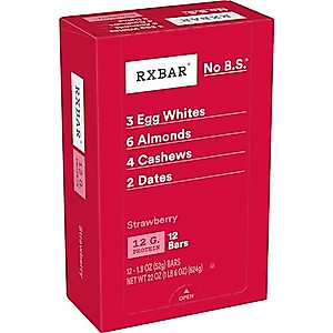RXBAR Protein Bars, 12g Protein, Gluten Free Snacks, Strawberry, 22oz Box (12 Bars)