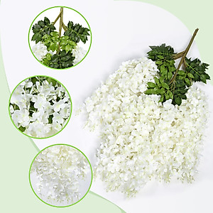 Pauwer Wisteria Hanging Flowers 24 Pack Fake Flower Garland Artificial Wisteria Vines Rattan Silk Flower String Wedding Party Wall Decorations,White