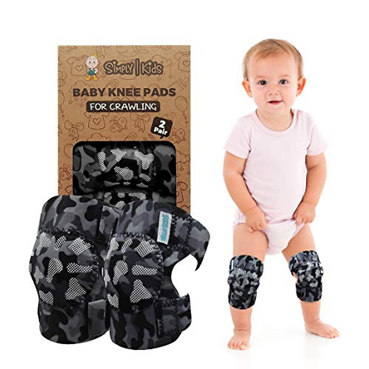 Simply Kids (2nd Gen.) Baby Knee Pads for Crawling (2 Pairs), CPSIA Certified - Comfortable Knee Protector for Toddler, Infant, Girl, Boy, Crawler - Rodilleras para Bebe