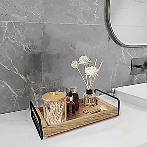 Bathroom Vanity Tray,Dorhors Bathroom Counter Tray Wooden Decorative Tray with Handles for Bathroom,Kitchen,Vanity