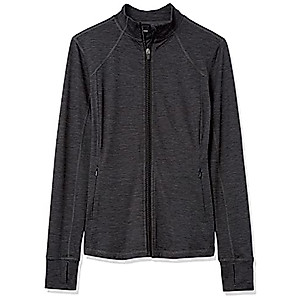 Amazon Essentials Women's Brushed Tech Stretch Full-Zip Jacket - Discontinued Colors, Black Space Dye, Medium