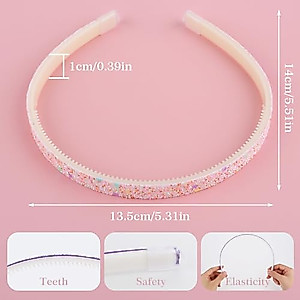 WLLHYF Glitter Headband, 4pcs Plastic Sparkly Cute Non Slip Chunky Hairbands, Thick Bling Confetti Rainbow Hair Bands with Teeth, Little Girls Colorful Hair Accessories