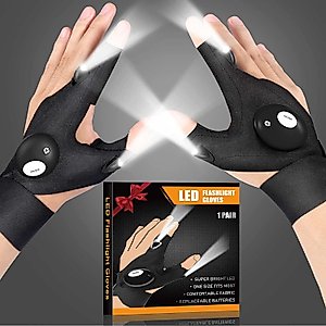 Jasee Led Flashlight Gloves, Gifts for Men Him Dad Husband, Cool Gadgets for men Hands-Free Waterproof Gloves for Night Fishing, Running, Camping, Men Gifts for Birthday Father's Day