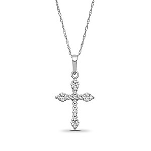 ARAIYA FINE JEWELRY 14K White Gold Round-shape Diamond Cross Pendant with Gold Plated Silver Chain Necklace (1/4 cttw, I-J Color, I2-I3 Clarity), 18"