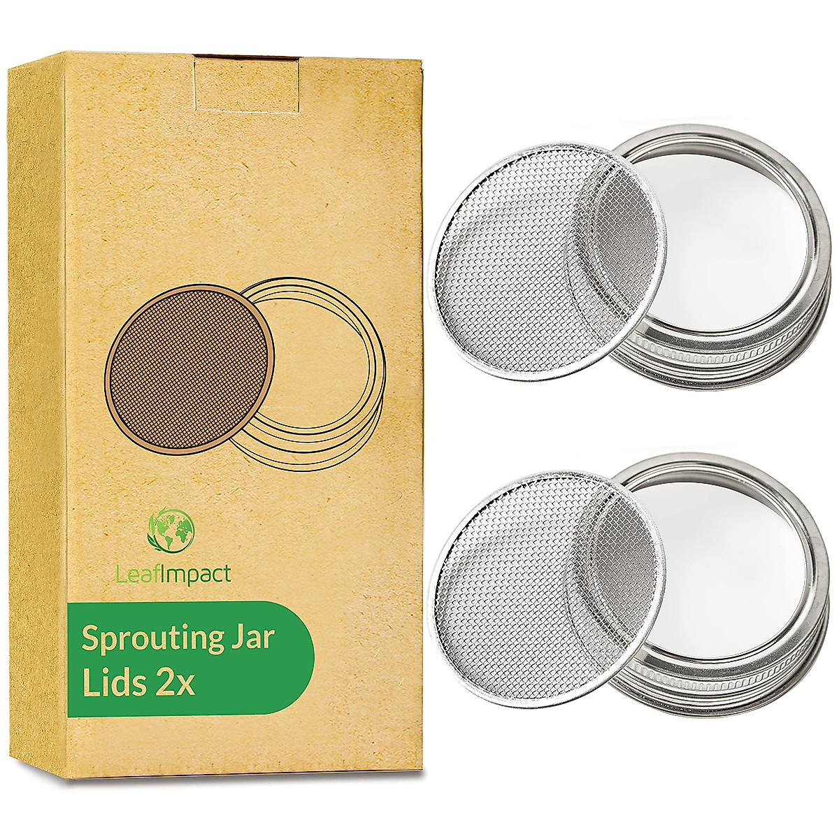 2 Pack Seed Sprouting Jar Lids | For 2.75" Regular Mouth Mason Jars | Fresh Sprouts at Home | Strainer Screen for Canning Jars | 304 Stainless Steel Lid for Growing Broccoli, Alfalfa, Beans & More