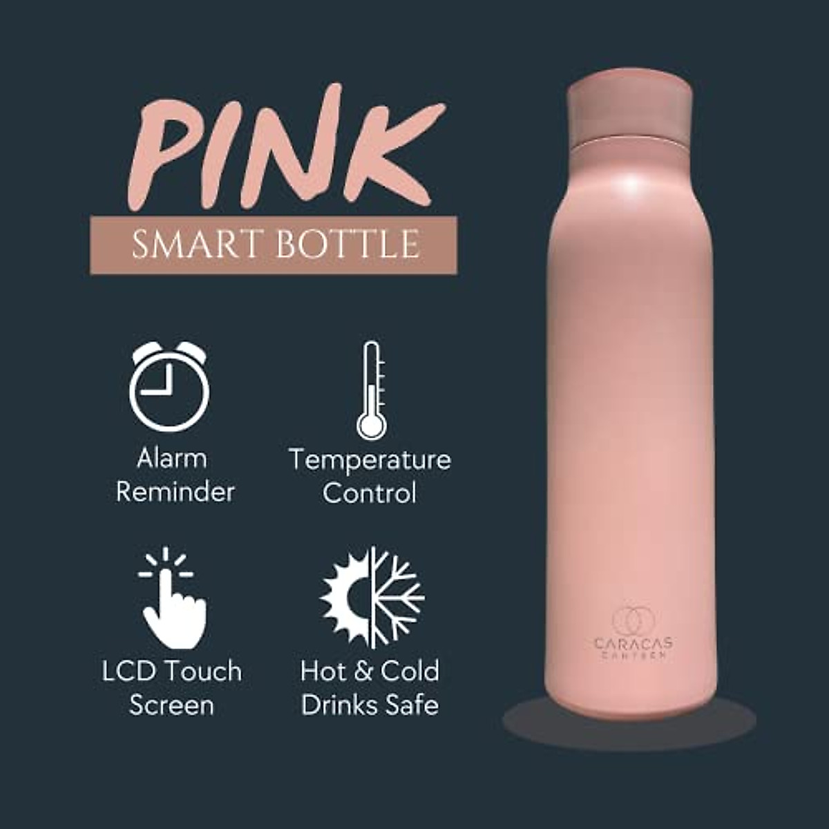 Caracas Canteen Modern SMART Sports Water Bottle, Stainless steel and BPA free flask, Reminds you to stay hydrated, Temperature display, Leak proof.…