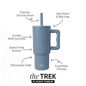 Simple Modern Kids 24 oz Tumbler with Handle and Silicone Straw Lid | Spill Proof and Leak Resistant | Reusable Stainless Steel Bottle | Gift for Kids Boys Girls | Trek Collection | Blue Dune