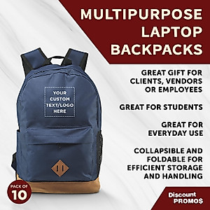 DISCOUNT PROMOS Custom Multipurpose Laptop Backpacks Set of 10, Personalized Bulk Pack - Lots of Features for Everyday Use, Perfect for Students,Employess, Businessman - Blue