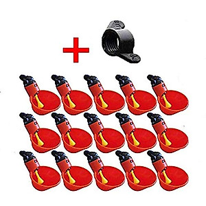 LIUSM 15 Pcs Chicken Water Bowls with Nuts, Plastic Poultry Waterer Feeder Breeding Equipment for Chicken Bird Quail Drinker
