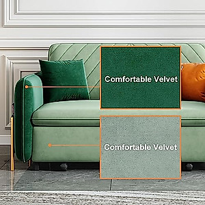 comfor u 53.5" Full Sleeper Sofa Green Upholstered Convertible Sofa Bed 3 in 1 Sleeper Sofa Couch Bed, Small Tufted Velvet Convertible Loveseat Futon Sofa w/Pullout Bed, Multi-Pockets for Living Room