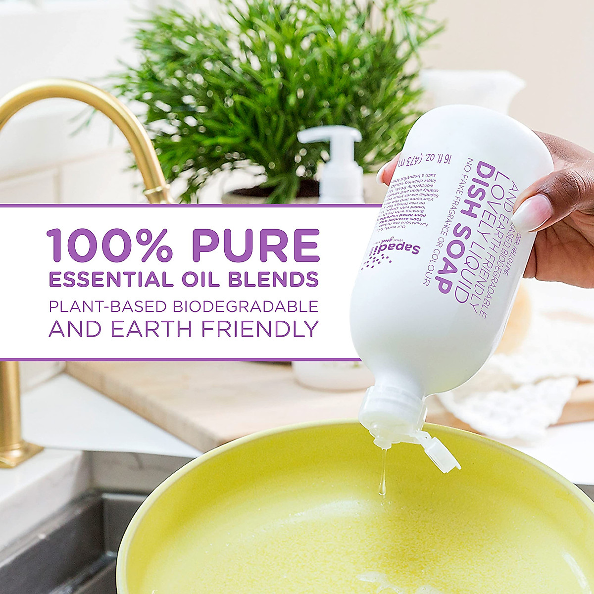 Sapadilla Liquid Dish Soap - Sweet Lavender + Lime - Made with 100% Pure Essential Oil Blends, Tough on Grease, Aromatic & Fragrant Dishwashing Liquid, Plant Based, Biodegradable, 12 Ounce (Pack of 1)