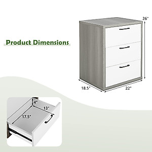 Giantex 3 Drawer Dresser, 26" Tall Wood Drawer Chest Dresser Cabinet with Storage & Gray Grain, Storage Cabinet, Nightstand for Living Room, Bedroom, Hallway, Entryway
